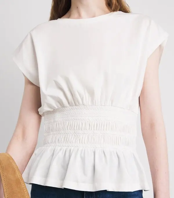 Maje Cotton Shirred Peplum T-shirt