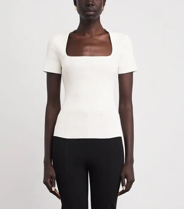 Maje Cotton-blend Rib-knit Top - White