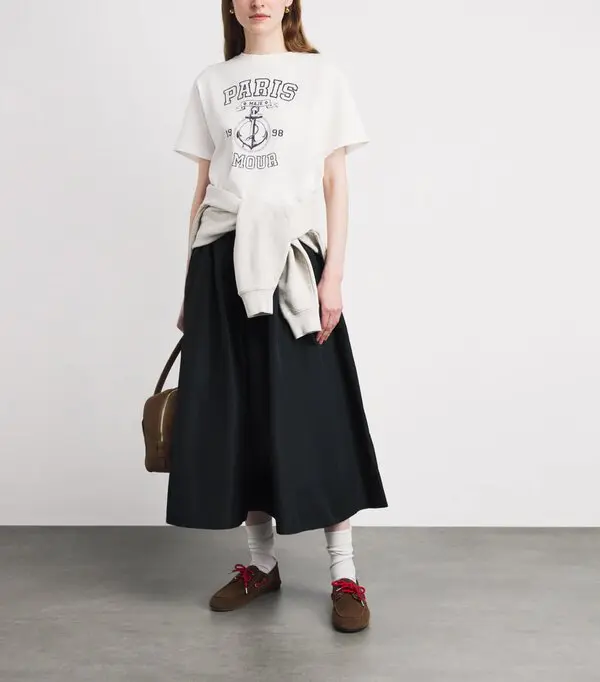 Maje Cotton T-shirt With Paris Slogan Print