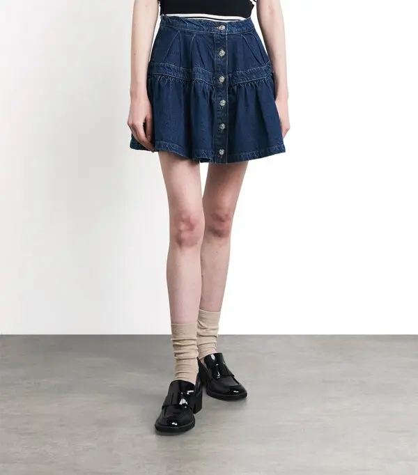 Maje Button-detail Denim Mini Skirt