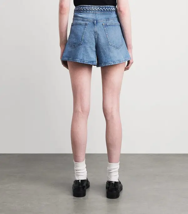 Maje Braided Flared Denim Shorts With Embellishments