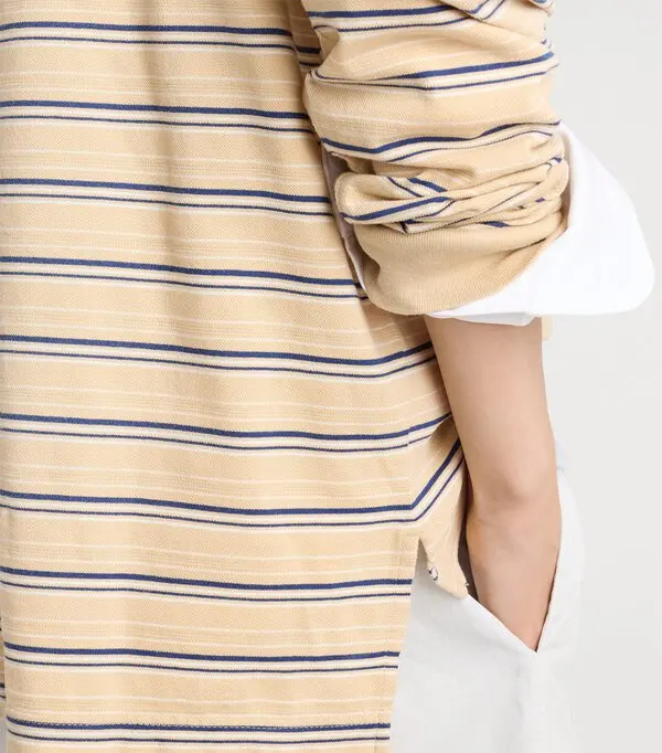 Prada Cotton Piqué Stripe Slim Long-sleeve Polo Shirt - Neutral