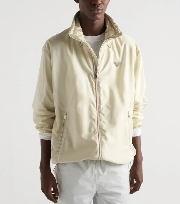 Prada Re-nylon Zip-up Jacket With Stand Collar