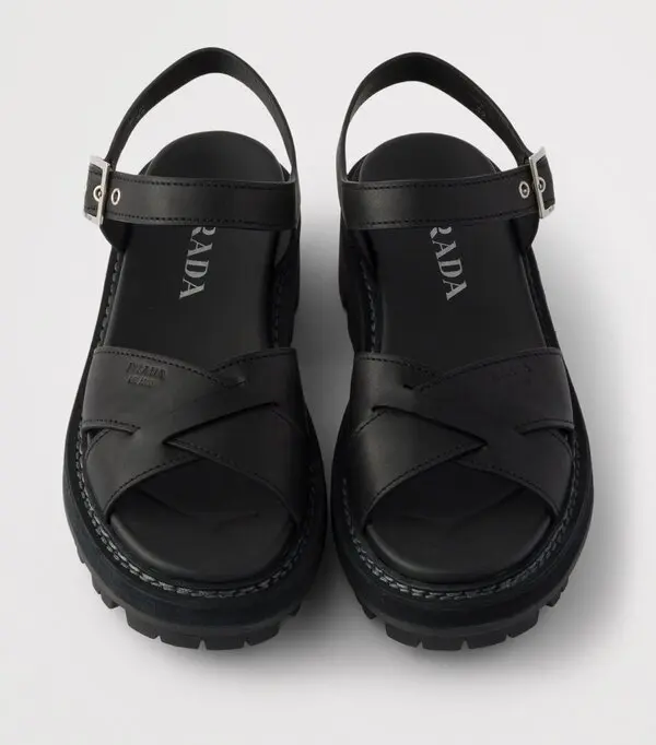 Prada Lambskin Platform Sandals - Black