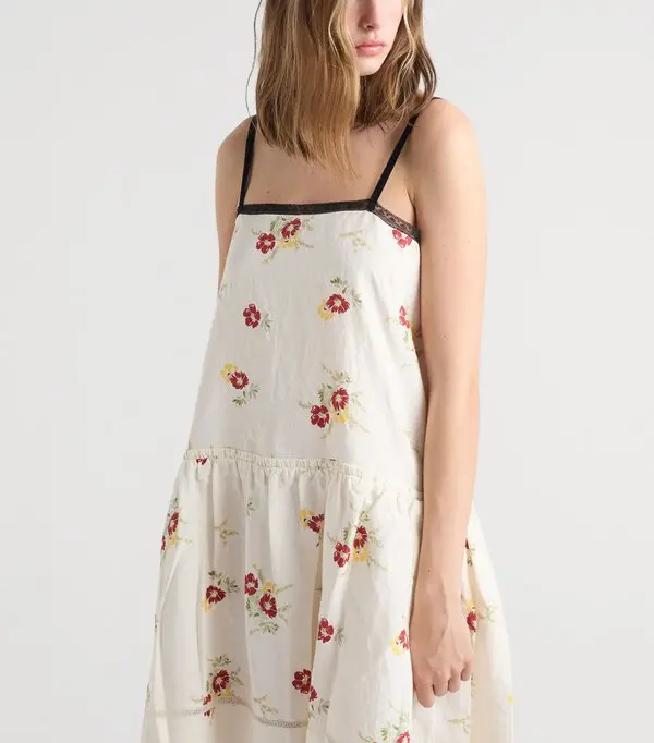 Prada Linen Floral Mini Dress - Red