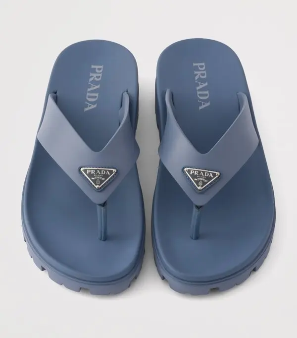 Prada Rubber Logo Thong Sandals - Blue