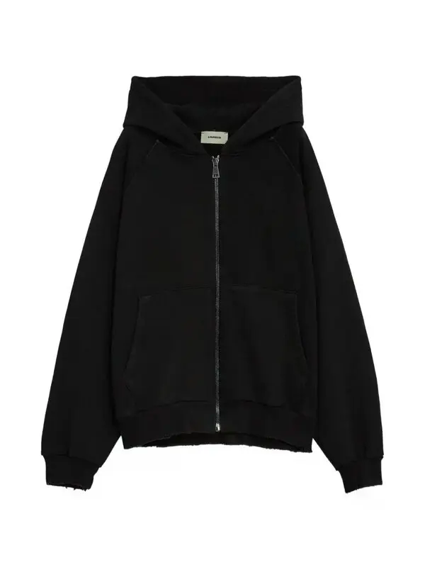 A PAPER KID Zip Hoodie With Distressed Hem - Black