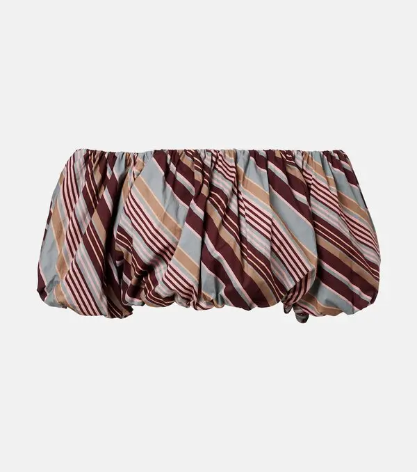ADRIANA DEGREAS Striped Off-shoulder Cotton-blend Crop Top - Multicoloured