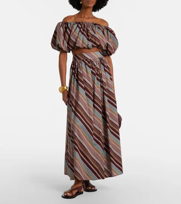 ADRIANA DEGREAS Striped Cotton-blend Maxi Skirt
