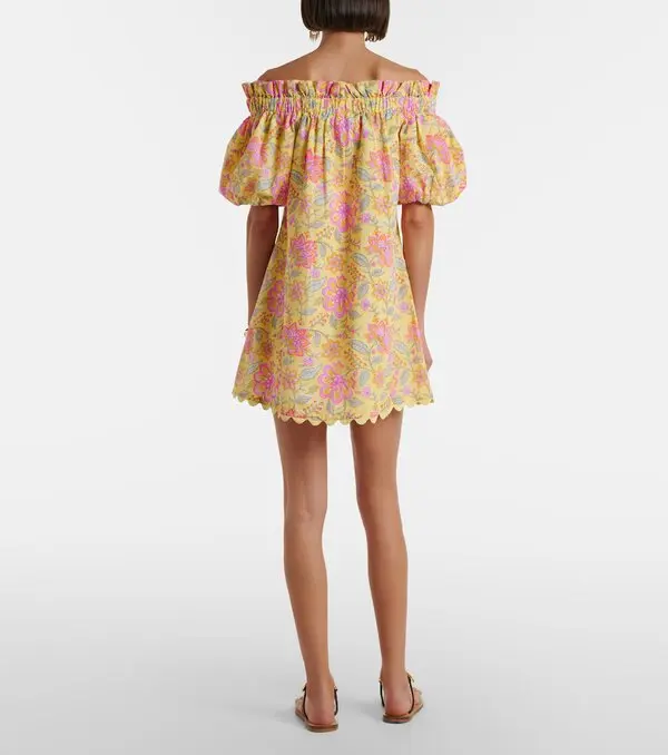 JULIET DUNN Floral Off-shoulder Cotton Minidress