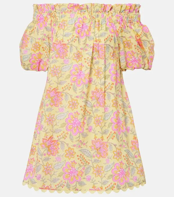 JULIET DUNN Floral Off-shoulder Cotton Minidress - Multicoloured