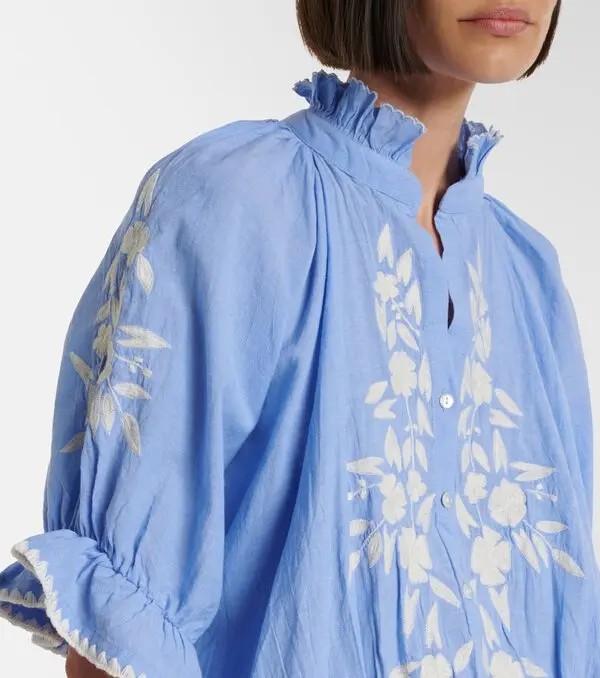 JULIET DUNN Embroidered Cotton Chambray Mini Dress