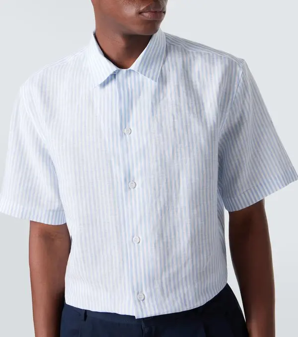 Brioni Striped Linen Bowling Shirt