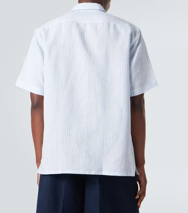 Brioni Striped Linen Bowling Shirt