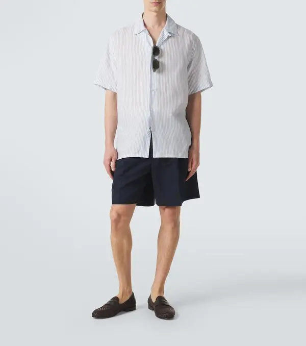 Brioni Striped Linen Bowling Shirt