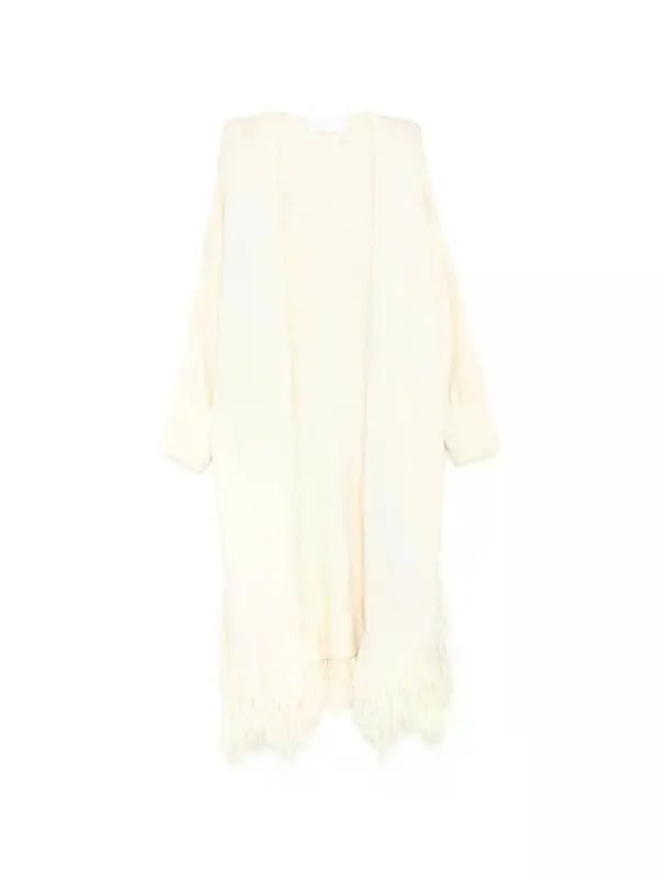 Chloé Cream Wool Fringe Long Cardigan
