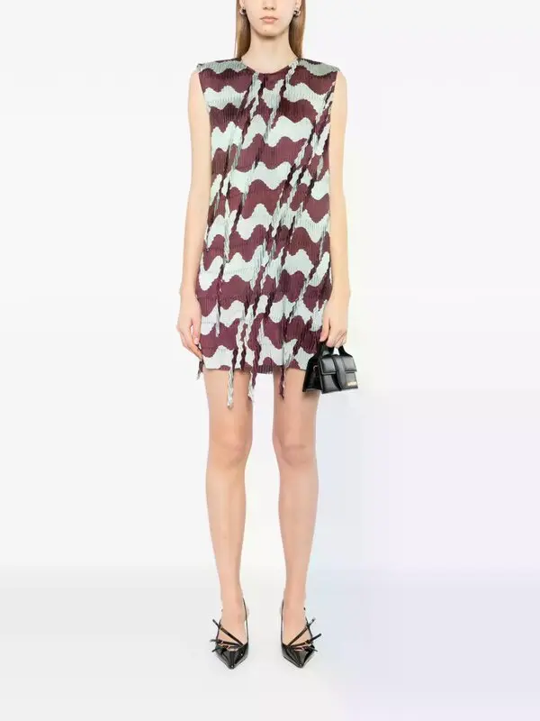 JNBY Pleated Mini Dress With Fringed Hem - Brown