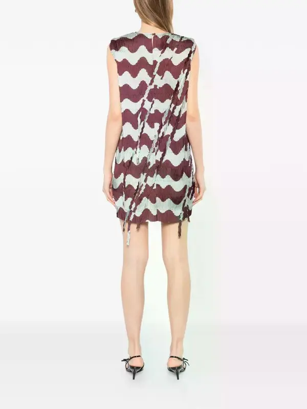 JNBY Pleated Mini Dress With Fringed Hem - Brown