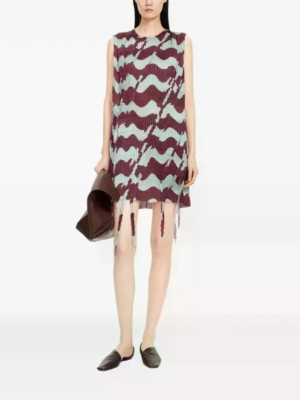 JNBY Pleated Mini Dress With Fringed Hem - Brown