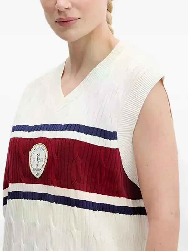 Adidas Cable Knit Striped Sleeveless V-neck Sweater - Neutrals