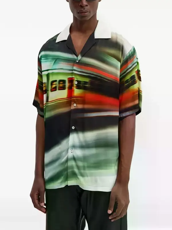 MSGM Contrast-collar Graphic-print Shirt