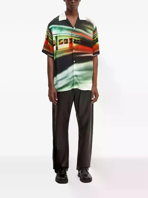 MSGM Contrast-collar Graphic-print Shirt