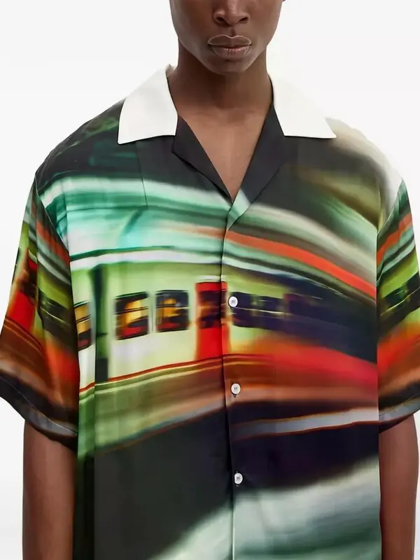 MSGM Contrast-collar Graphic-print Shirt