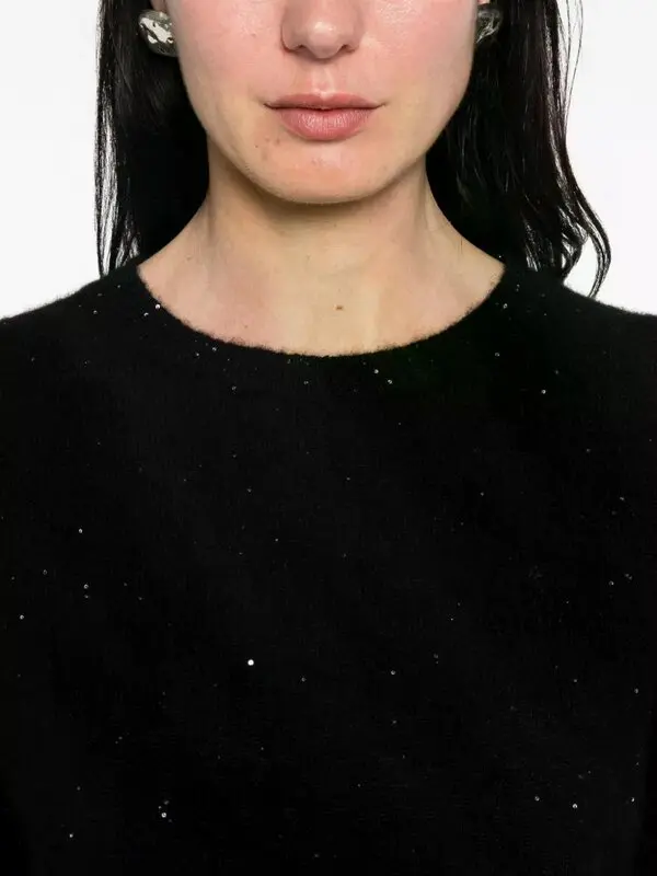 ALLUDE Round Neck T-shirt With Sequin Embellishment