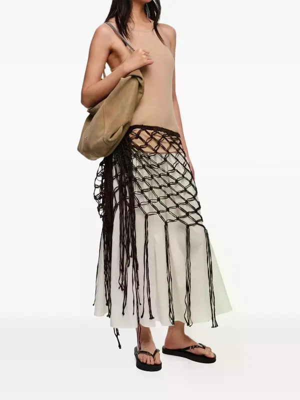 Bimba Y Lola Voluminous Midi Skirt With Gathered Detailing And Ladder Stitch Trim