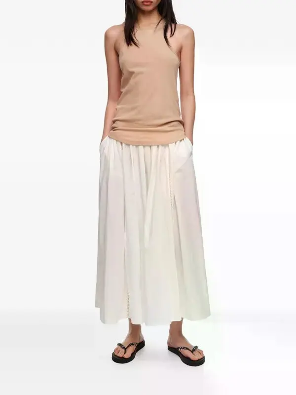 Bimba Y Lola Voluminous Midi Skirt With Gathered Detailing And Ladder Stitch Trim