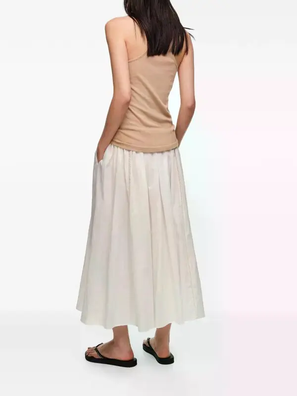 Bimba Y Lola Voluminous Midi Skirt With Gathered Detailing And Ladder Stitch Trim