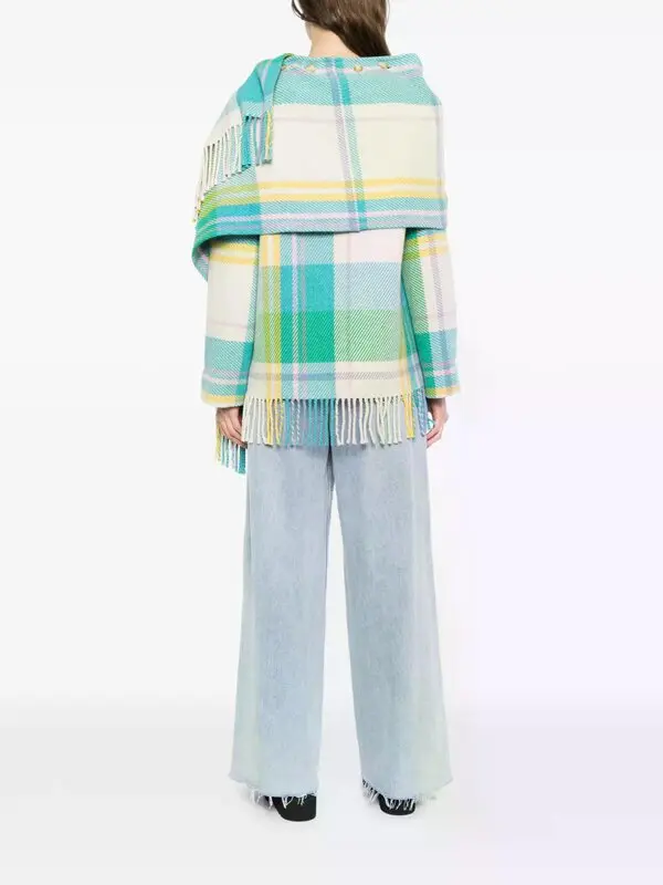 Mira Mikati Blanket Scarf Coat With Checked Pattern And Fringe