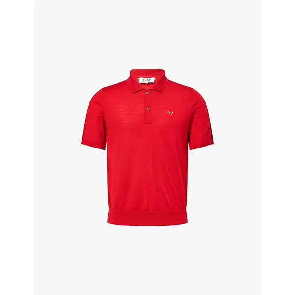 Play Comme Des Garcon Embroide-logo Wool-knit Polo Shirt - Red