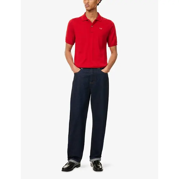 Play Comme Des Garcon Embroide-logo Wool-knit Polo Shirt - Red
