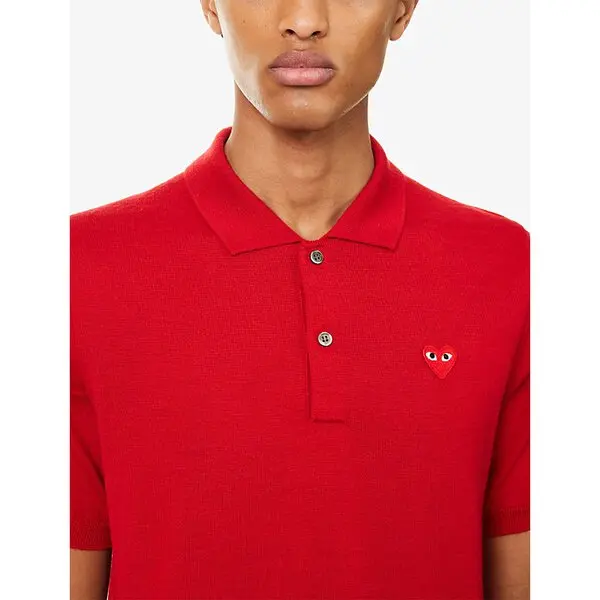 Play Comme Des Garcon Embroide-logo Wool-knit Polo Shirt - Red
