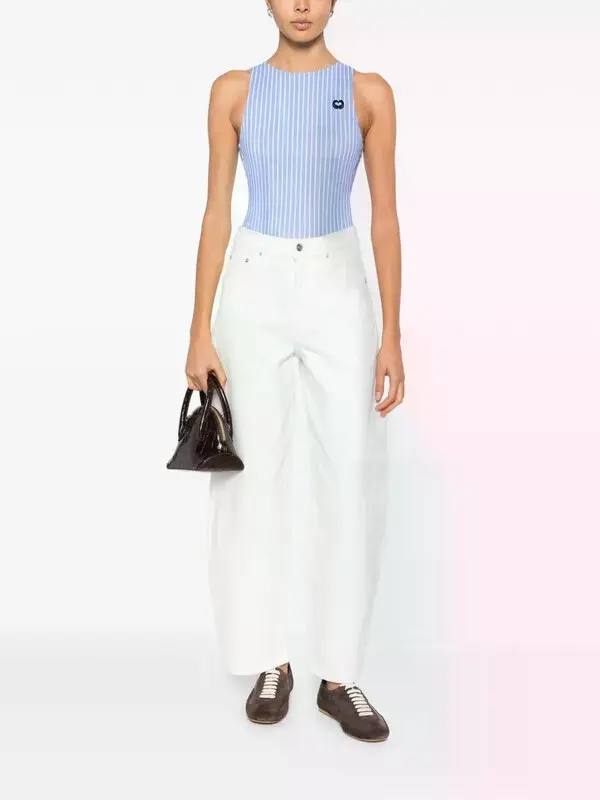 Maje Striped Fitted Bodysuit With Logo Detail - Blue