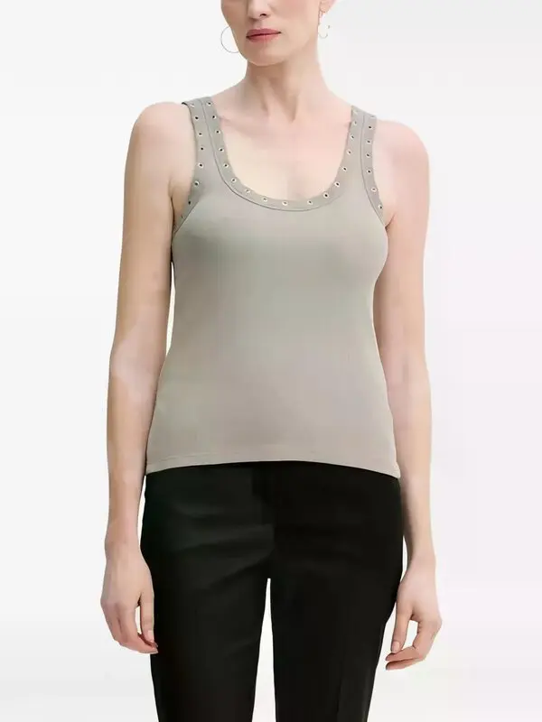 GESTUZ Sleeveless Ribbed Knit Top With Eyelet Detail - Neutrals