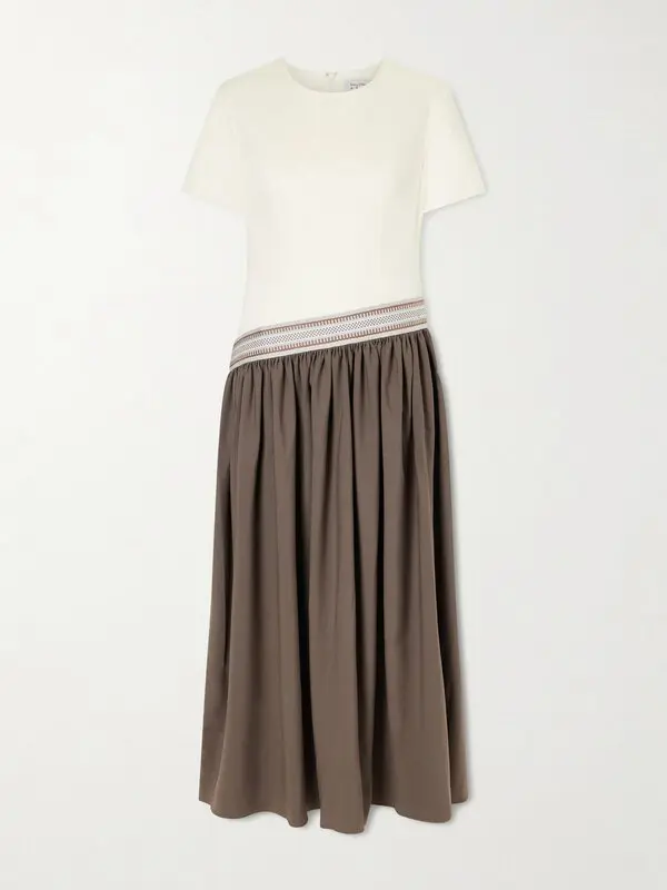 ABADIA Asymmetrical Grosgrain-trimmed Cotton-jersey And Twill Maxi Dress - Neutrals