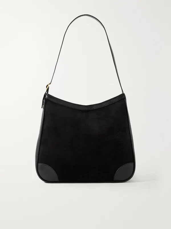 NILI LOTAN Abbey Leather-trimmed Suede Shoulder Bag - Black