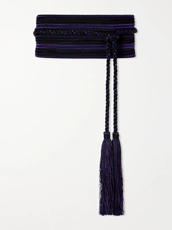 Le Sundial Vesper Tasseled Striped Cord Belt - Black