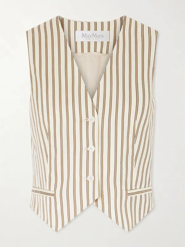 Max Mara Striped Cotton And Silk-blend Poplin Vest - Neutrals