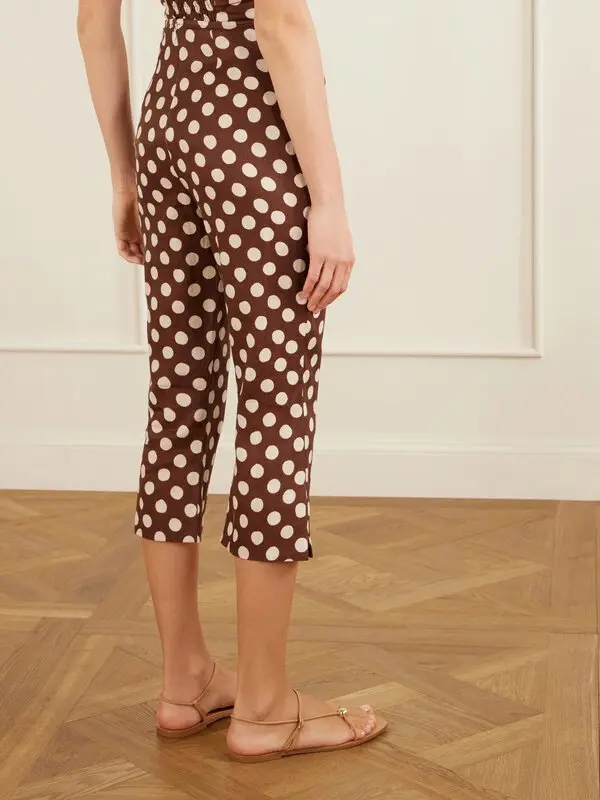 Faithfull The Brand Valeria Polka Dot Linen Capri Pants - Brown