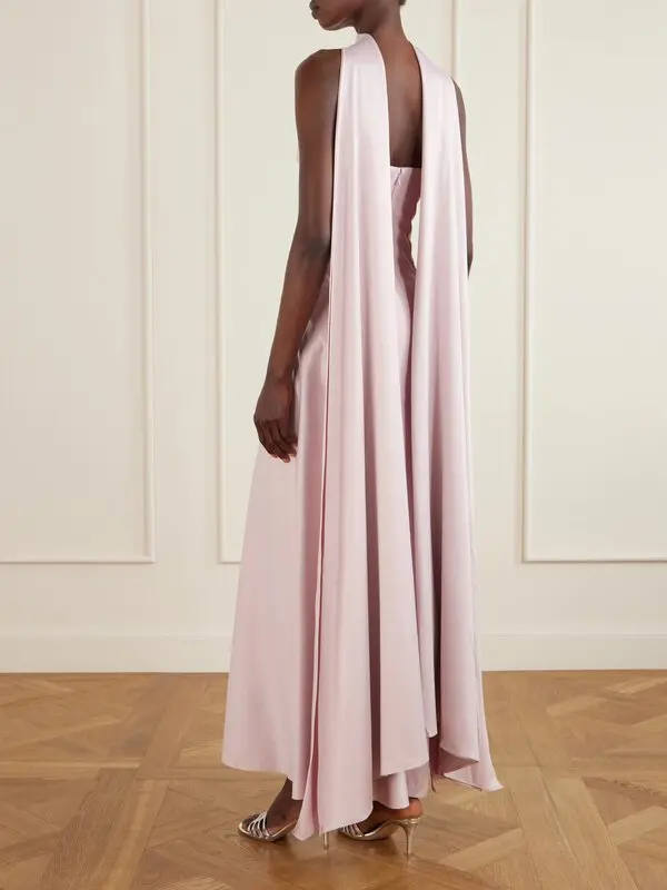 Solace London Cece Cape-effect Crepe And Satin Gown - Pink