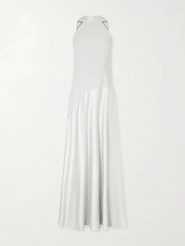 Solace London Cece Cape-effect Crepe And Satin Gown - Silver