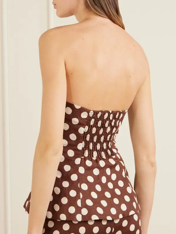 Faithfull The Brand Petro Strapless Polka-dot Linen Top - Brown