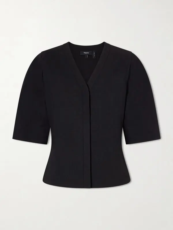 Theory Linen-blend V-neck Blouse