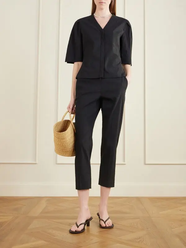 Theory Linen-blend V-neck Blouse