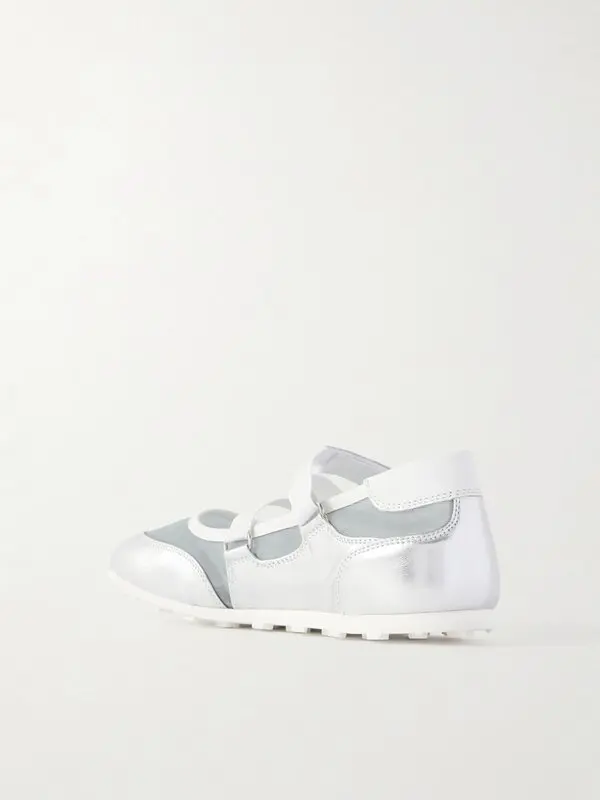 Marni Metallic Leather-trimmed Mesh Sneakers - Silver