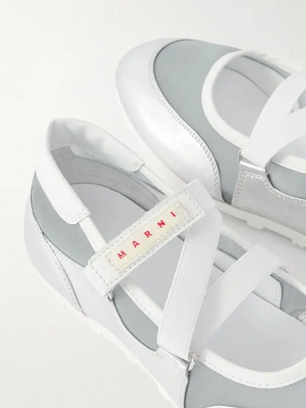 Marni Metallic Leather-trimmed Mesh Sneakers - Silver