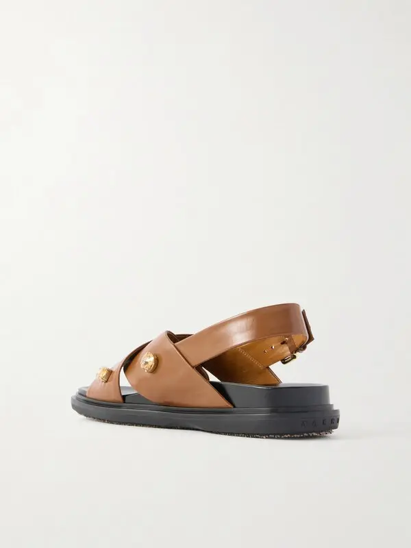 Marni Fussbett Embellished Leather Slingback Sandals - Brown